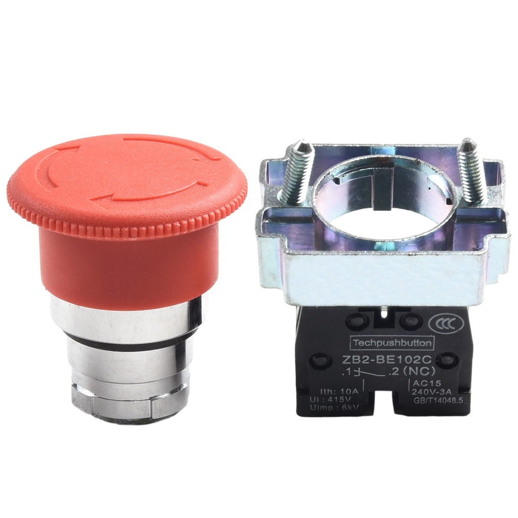Waysle_22mm 10A Red Panel Mount Scram Stop Locking Mushroom Head Push ...