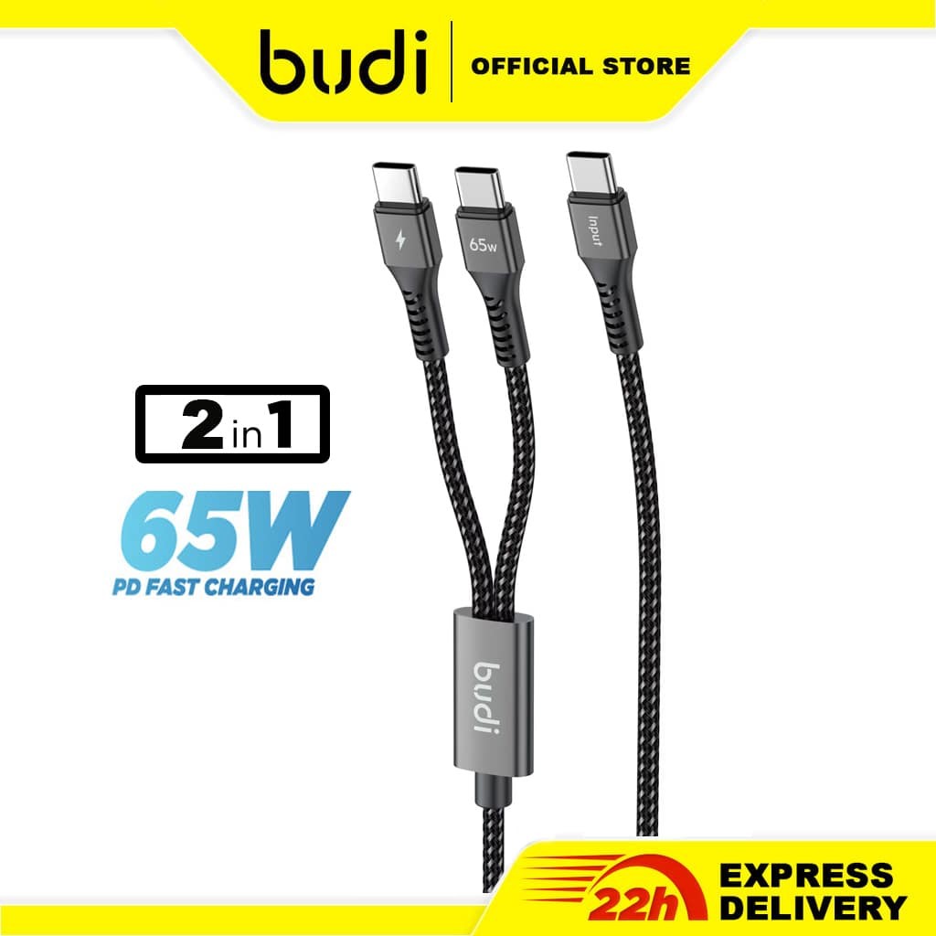 Budi 65W 2 in 1 Type C to Type C Cable Fast Charging Dual USB C Cable ...
