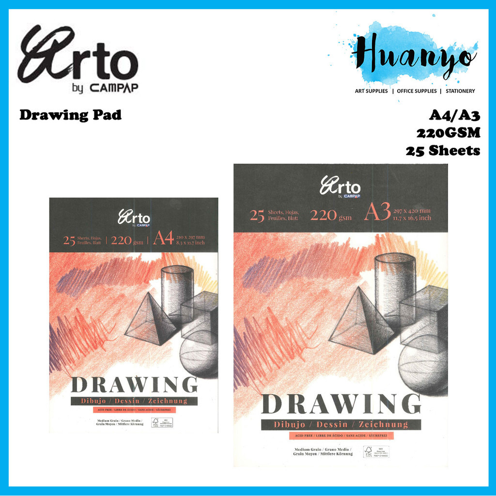 Campap Arto Drawing & Sketch Paper Pad 220gsm A4/A3 25'sheet (CR 37833/37834) | Shopee Malaysia