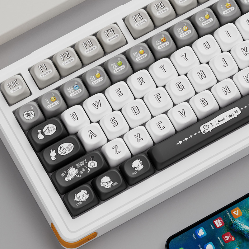 PBT Mechanical Keyboard Keycaps Couple Story Black Gray Theme Dye ...