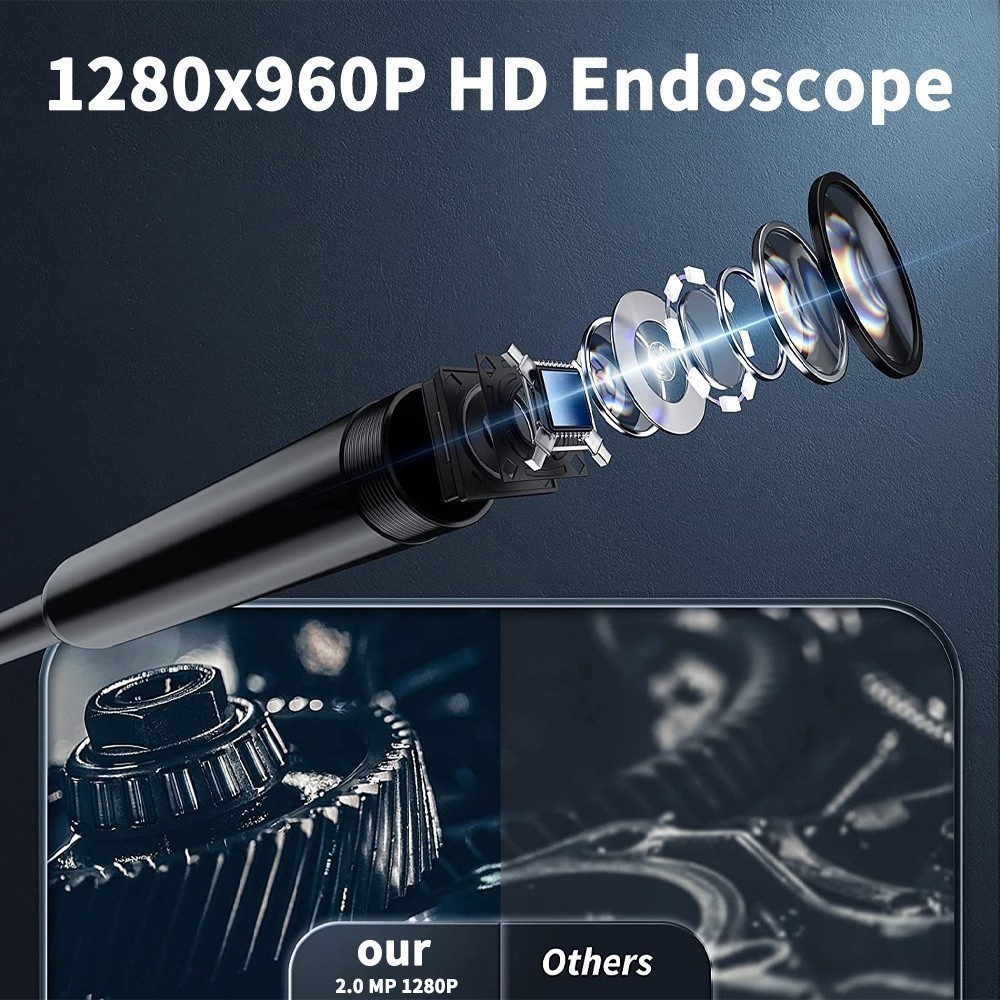Endoscope Camera with Light 1280P HD Borescope with 8 Adjustable, Snake ...