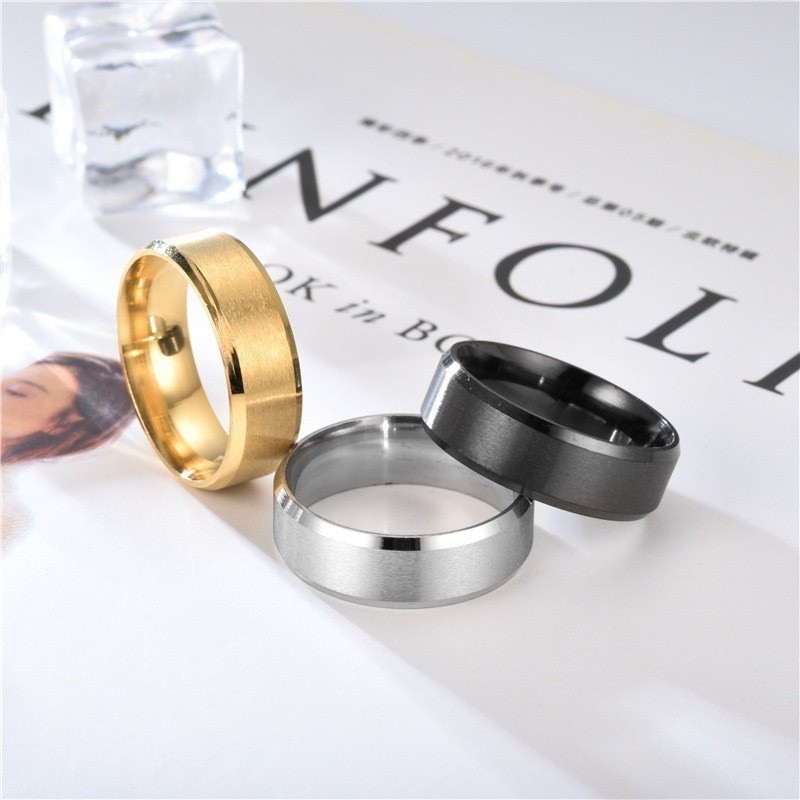 Titanium Cincin Cool Simple Men Ring Black Gold Silver Polishing Finger ...
