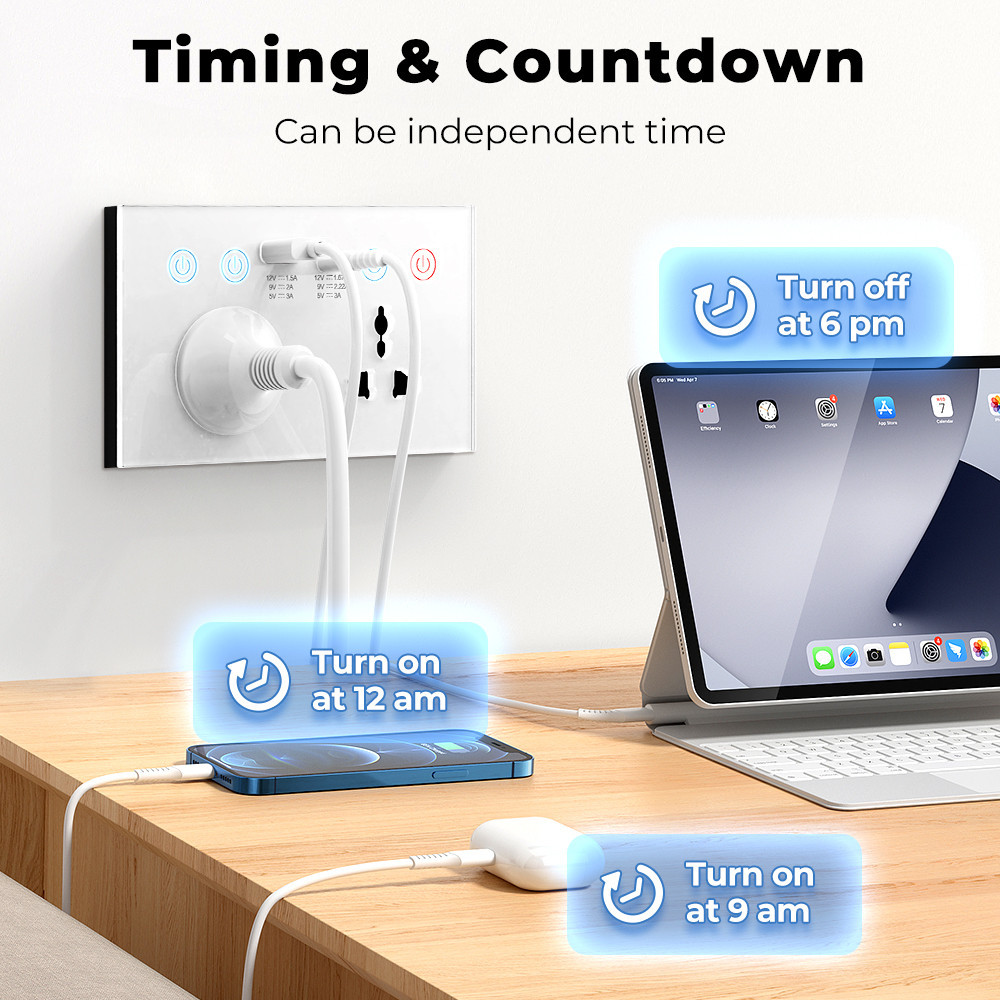 SMATRUL wifi plug USB And Type-C Port 3A socket US EU UK Plug Power ...