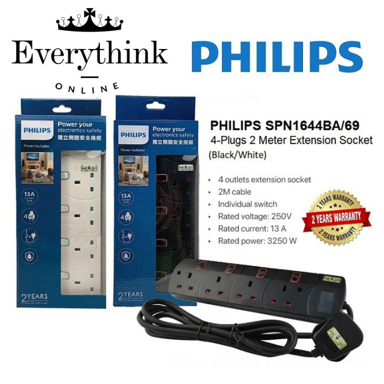 PHILIPS 4 CHARGER PORTS HEAVY DUTY UK PIN PLUG EXTENSION SOCKET, SIRIM ...