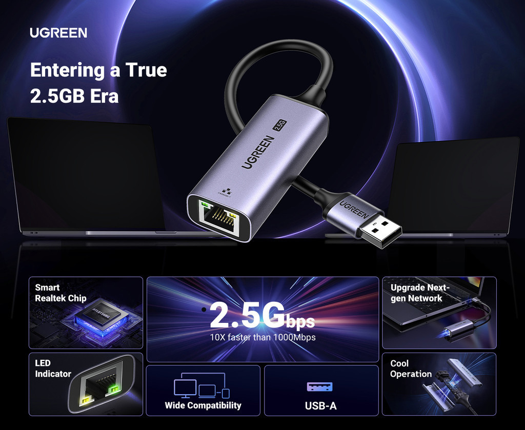 UGREEN USB C or USB A to Ethernet Adapter 2.5G RJ45 to Thunderbolt 3 Gigabit Network LAN ...