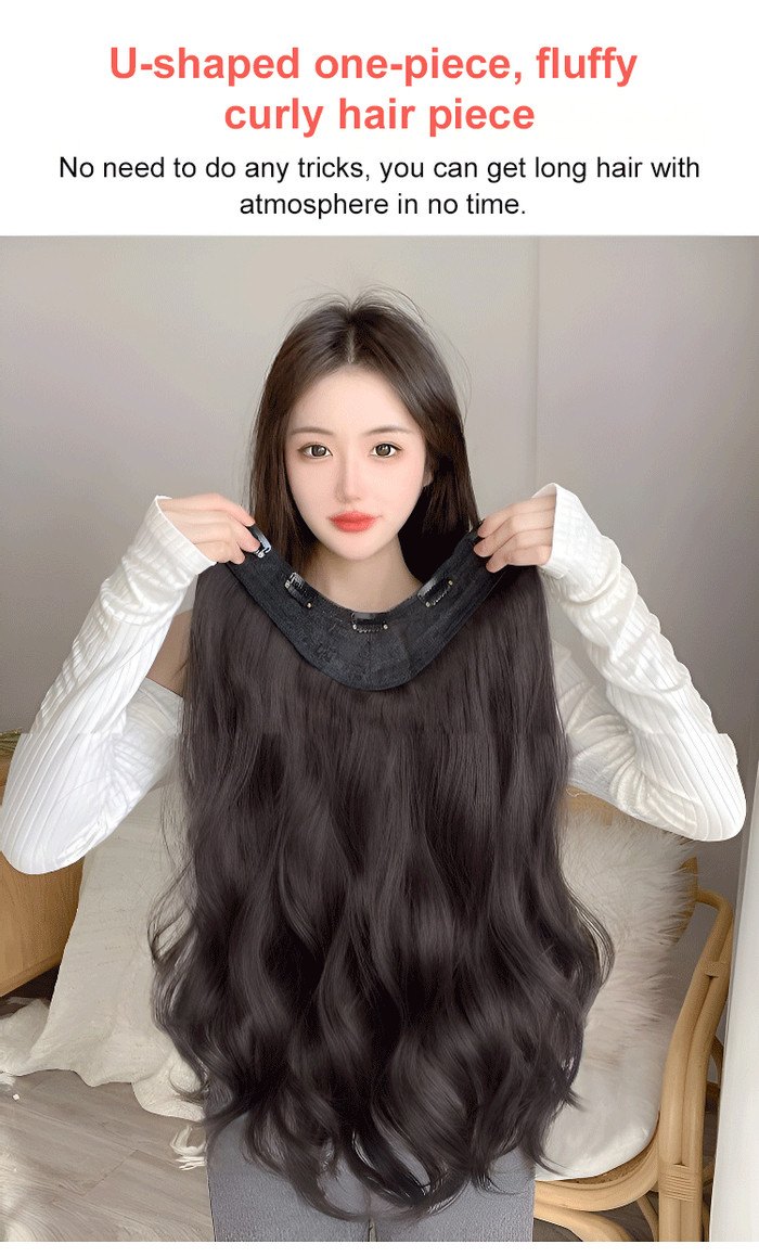 wig piece invisible no trace patch long hair simulation big wave curly ...