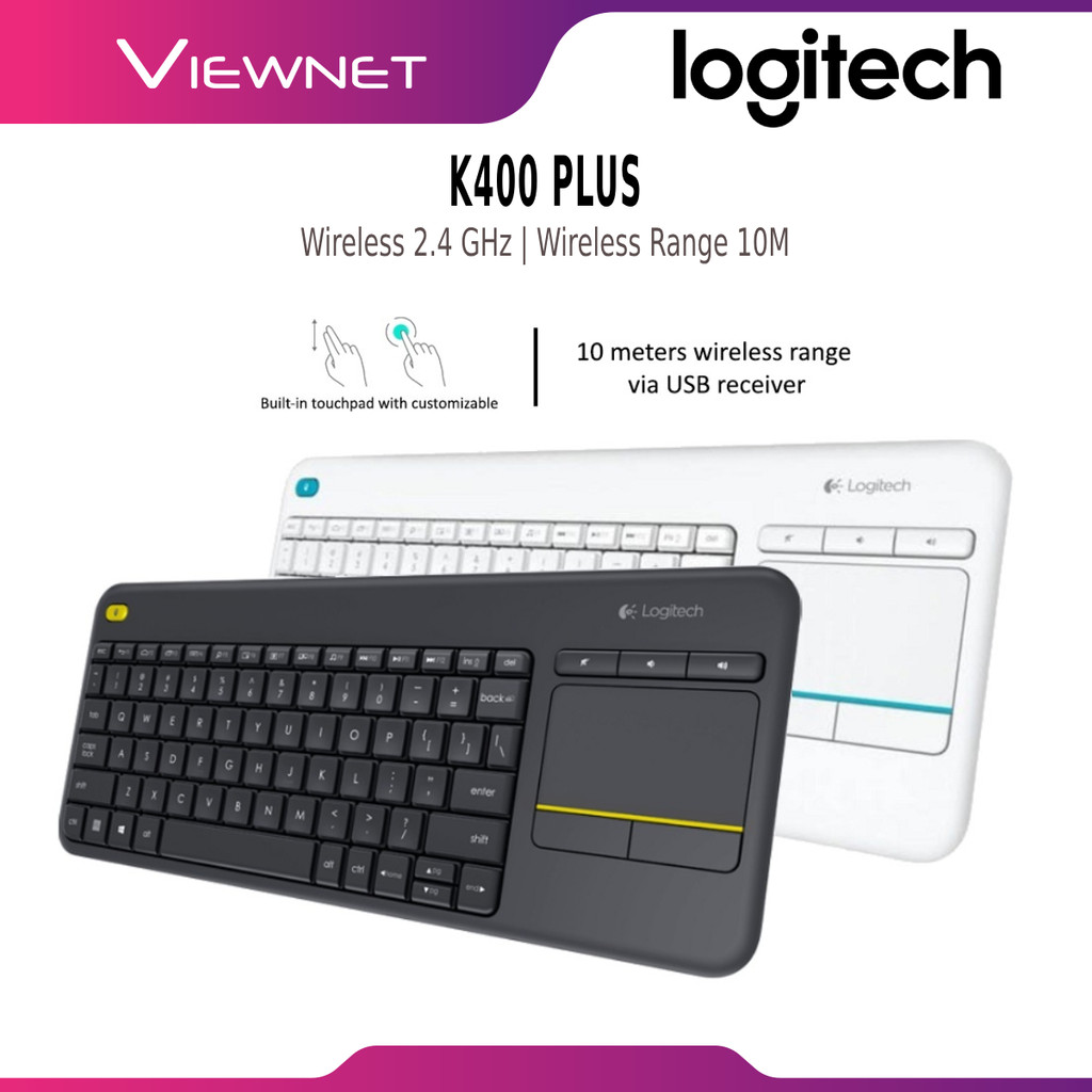 LOGITECH K400 PLUS WIRELESS USB TOUCH KEYBOARD FOR PC CONNECTED TV 10 ...