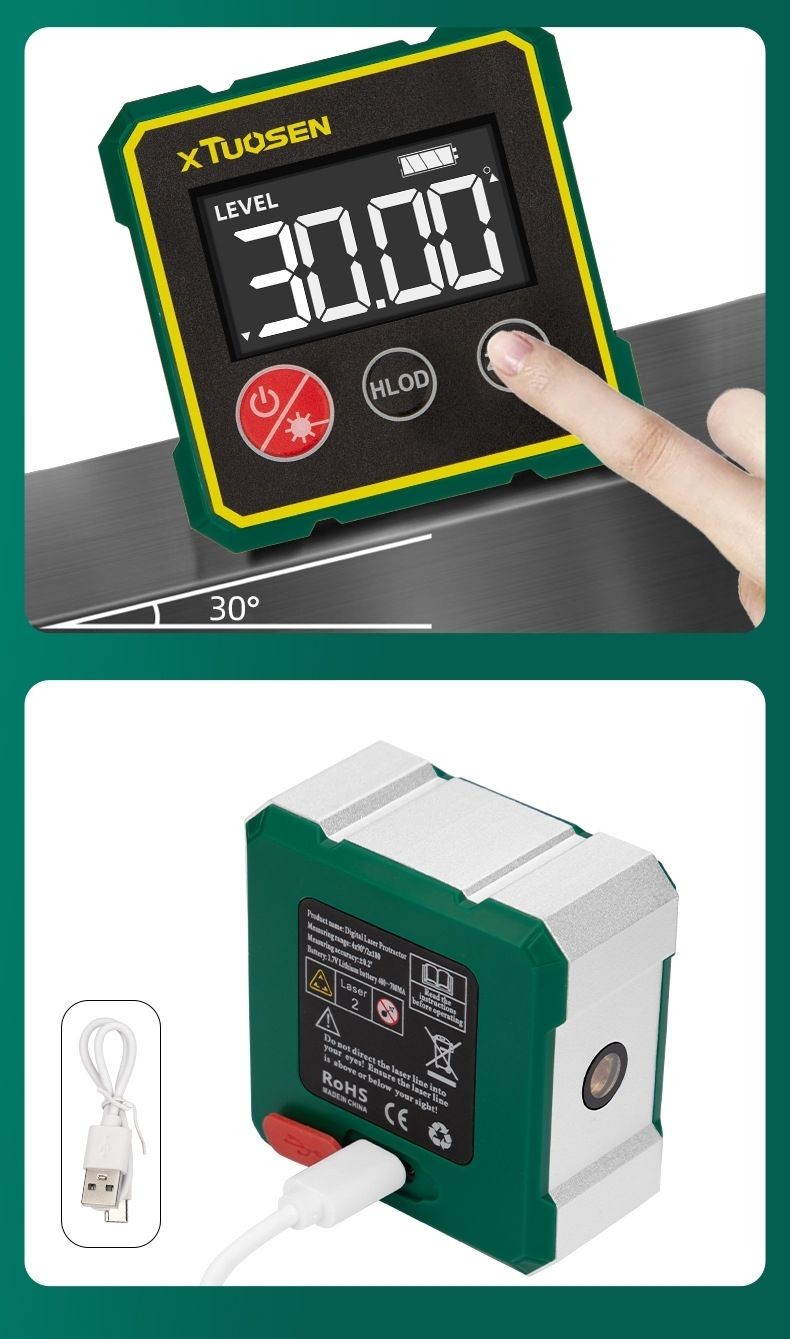 Digital Inclinometer Box Electronic Level Tool Laser Ruler Dual Axis ...