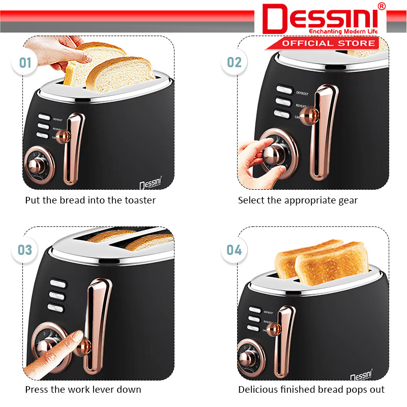 DESSINI ITALY 2 Slide Double Sided Electric Bread Toaster Sandwich ...