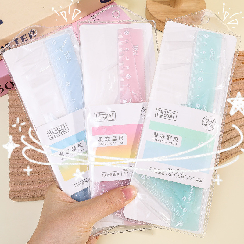 4PCS/Set 20CM Jelly Ruler Set - Geometry Maths Drawing Stationery ...