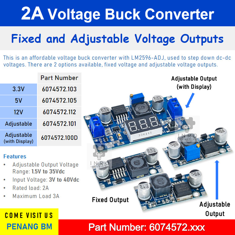[Adjustable 3.3V 5V 12V DC] LM2596 Buck Power Supply Module, Voltage ...