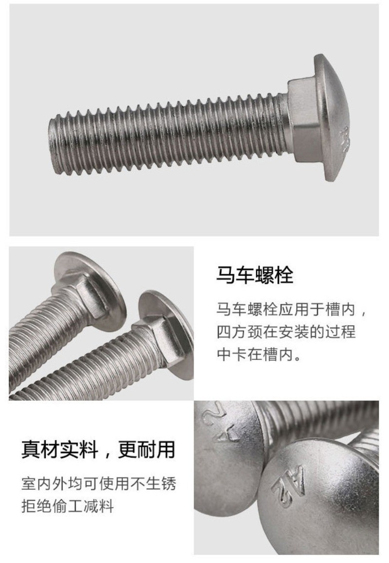 [XNY] 304 Stainless Steel Carriage Screw Semicircle Head Square Neck ...