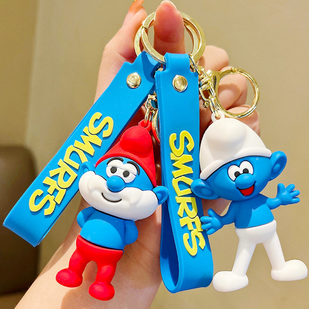The Smurfs Papa Jokey Smurf Smurfette Silicone Keychain Pendant Blue ...