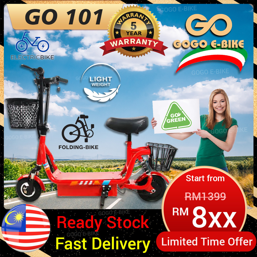 GOGO Ebike GO101 Skuter Elektrik Basikal Adults escooter electric bicycle motor skuter basikal ...