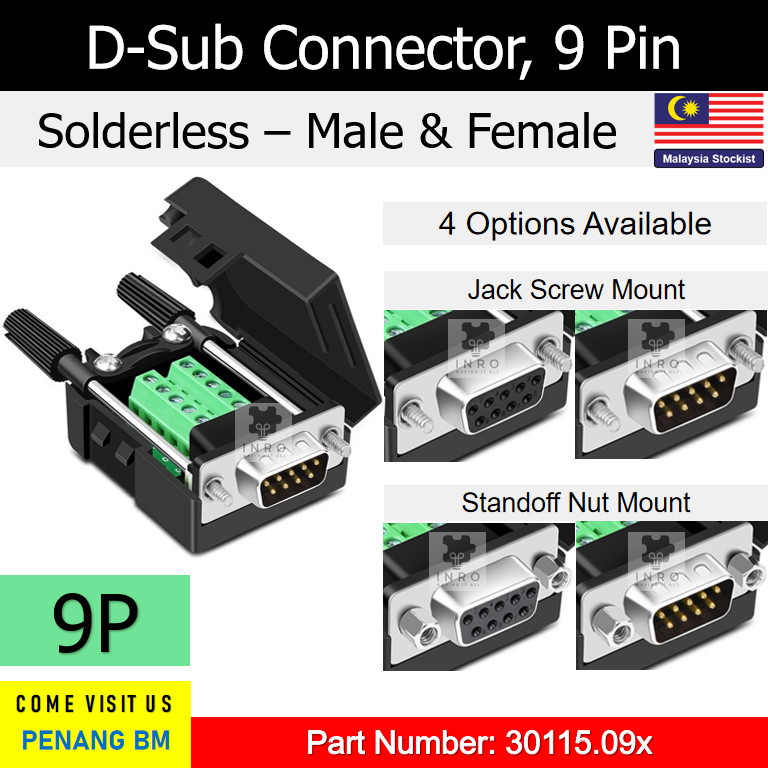 [Solderless] 9P Male / Female DB9 D-Sub Solderless Connector, 9 Pin Serial Port Dsub, RS-232 ...
