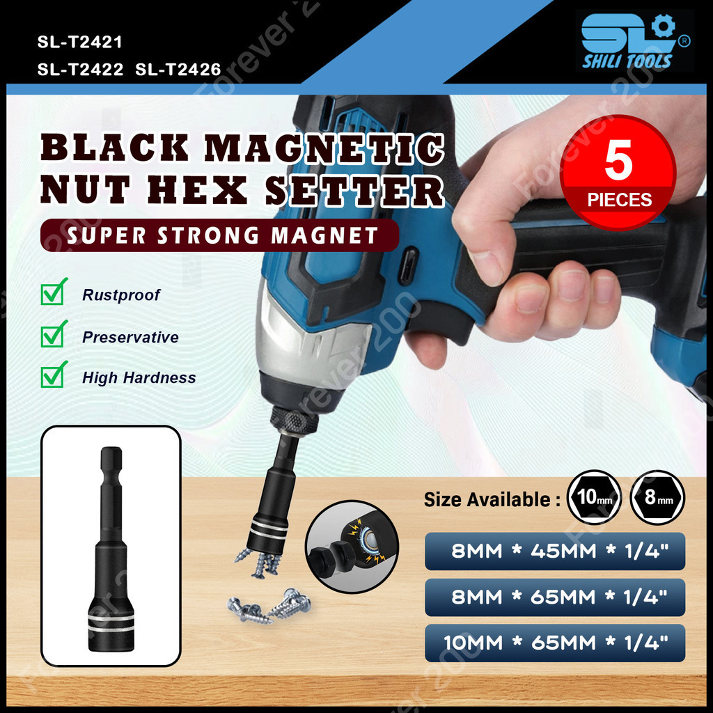 (5pcs) 8mm/10mm Hexagon Magnetic Nut Setter Socket 1/4" Hex Shank 45mm/65mm Magnet Nut Driver ...