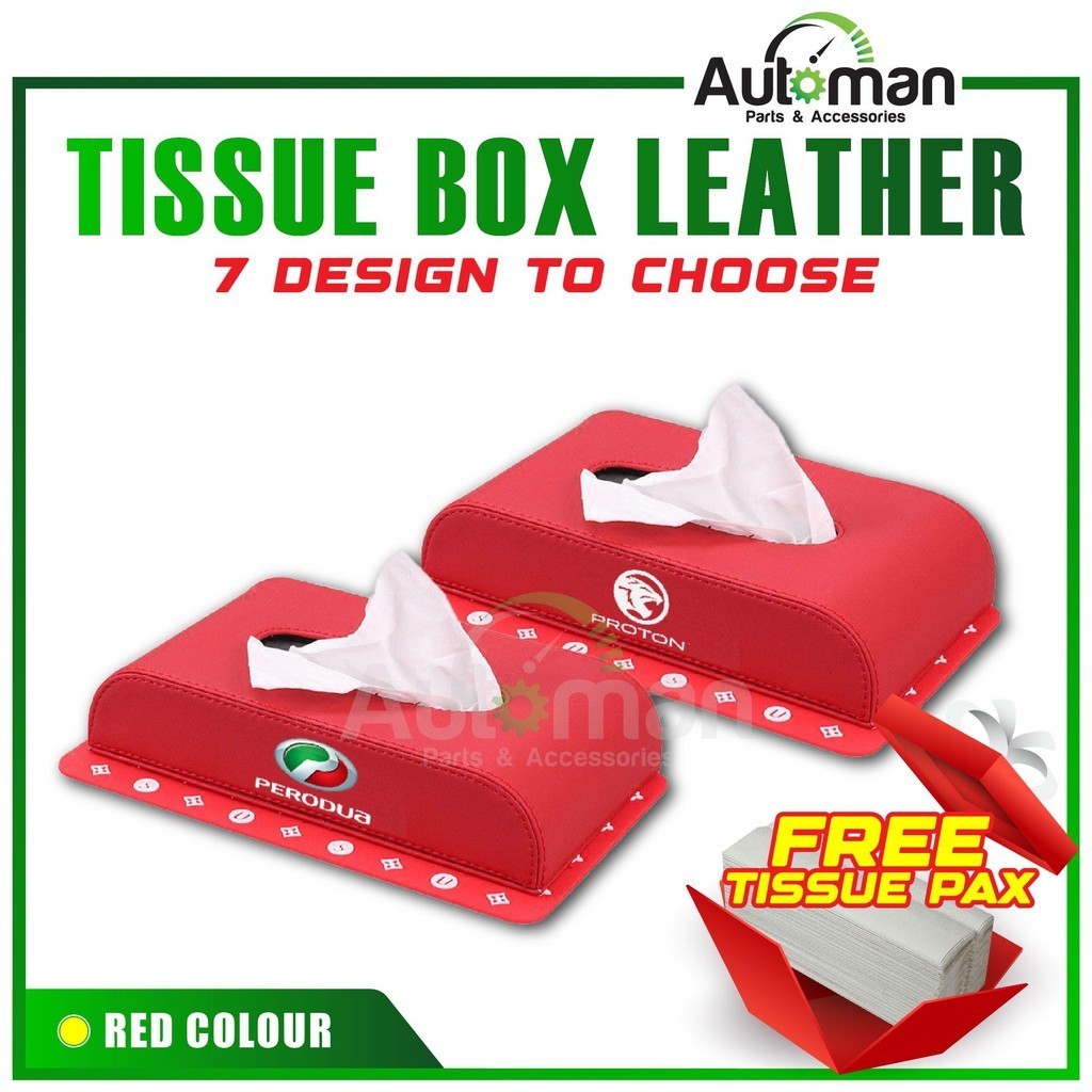 Universal Car Leather Tissue Box Holder BLACK RED Color Proton Perodua ...