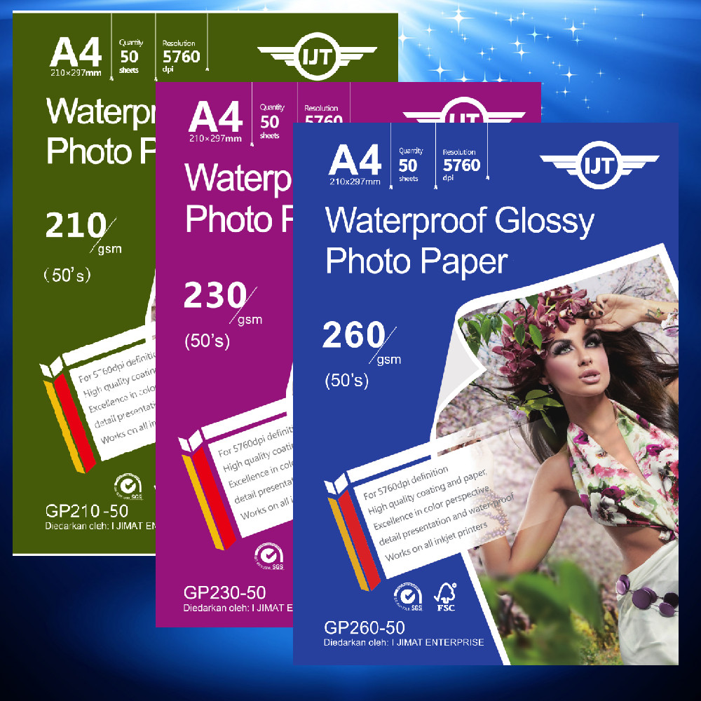 50 sheet IJT GP210-50 / GP260-50 / GP230-50 Glossy Photo Paper A4 Size 210g 210gsm / 260g 260gsm ...