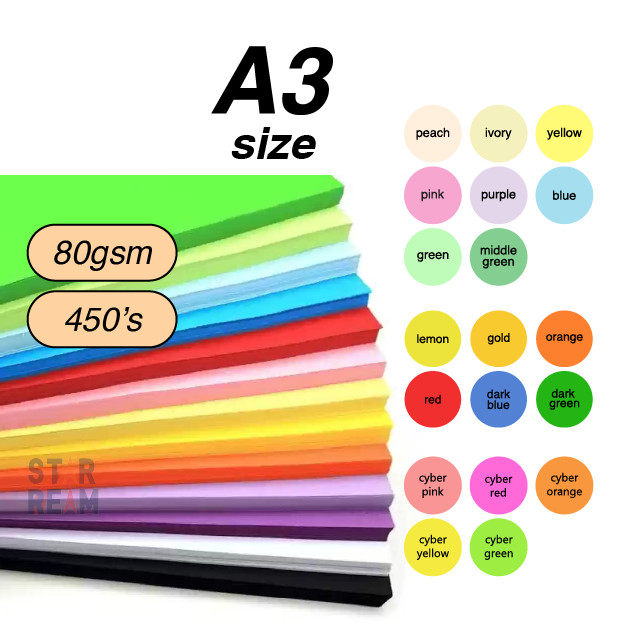 A3 80g Color Paper Light/Dark/Fluorescent Cyber (450s/ream) Kertas Warna | Shopee Malaysia