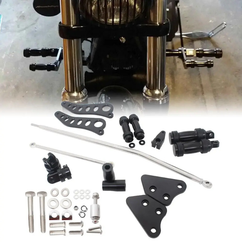 Motorcycle Black Forward Controls Complete Kit Foot Peg Levers Linkages ...