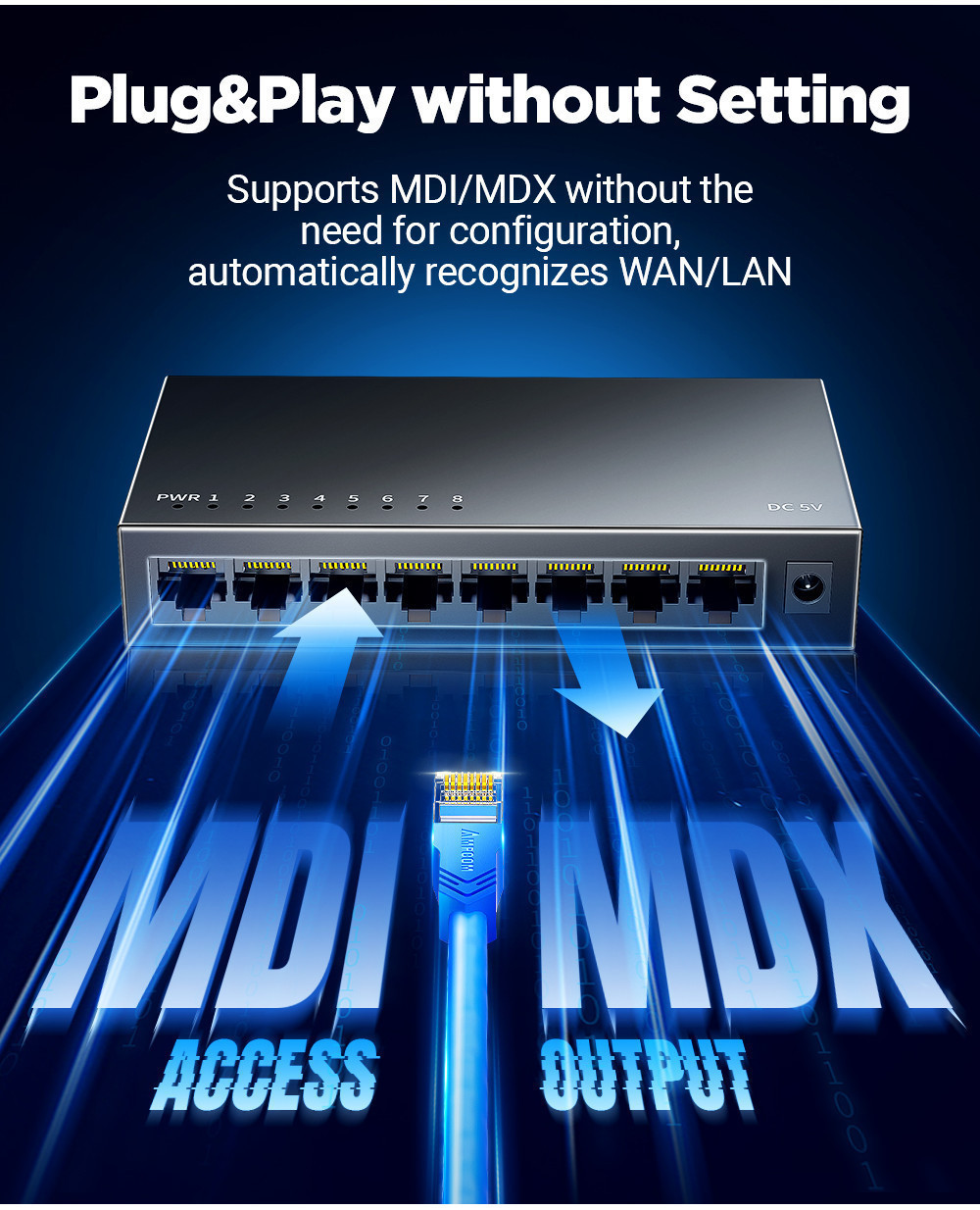 AMPCOM Network Switch 5/8 Ports Switch Ethernet 1000Mbps Gigabit High ...