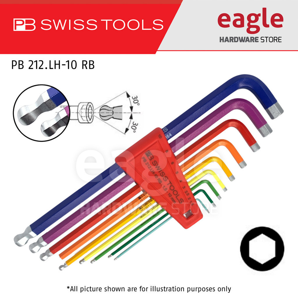PB Swiss Tools PB212.LH-10RB Allen Key / Hex Key Wrench, Color, 1.5 ~ 10.0mm, Ball Point, Long ...