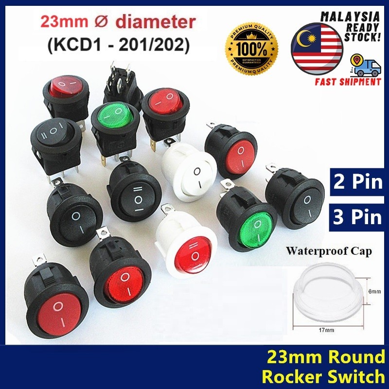 23mm Round Rocker Switch 2Pin / 3Pin ON OFF Switch 6A 250V AC / 10A ...