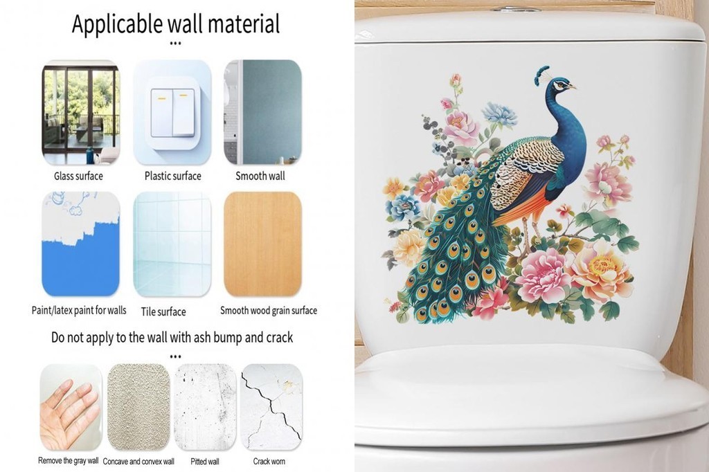 someryer| Waterproof Toilet Sticker Easy to Peel Toilet Sticker Peacock ...