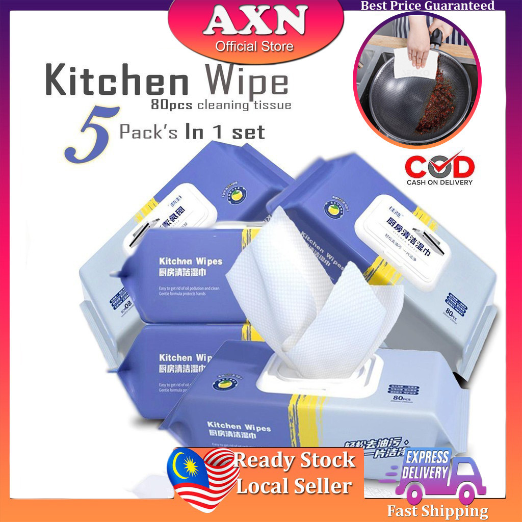 AXN 5 in 1 bags TIsu Dapur Kitchen Wipes 80PCS Wet Tissue Cleaning Tisu ...