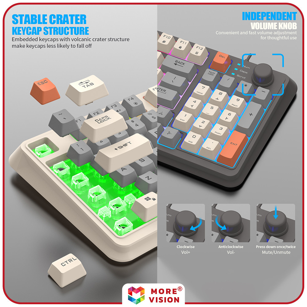 XUNFOX K82 K94 Gaming Keyboard Backlight 94-Keys Backlit USB Wired Dual ...