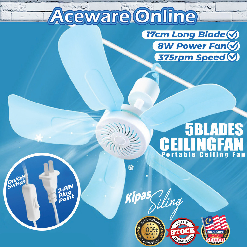 5 Blade Portable Ceiling Fan Kipas 5 Bilah Camping Fan Air Cooler Mini ...