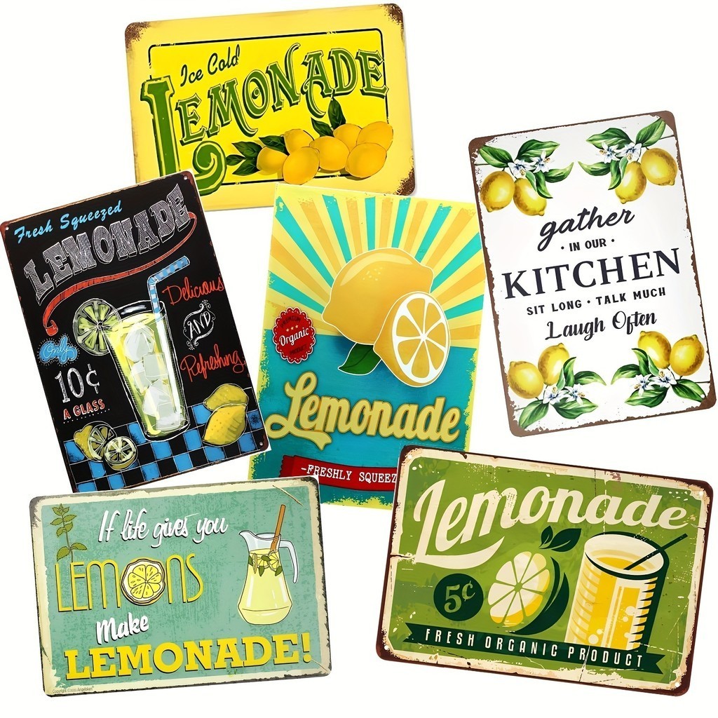 Vintage Metal Tin Sign, Fresh Fruit Drinks Lemon Bubbles for Cafe Bars ...