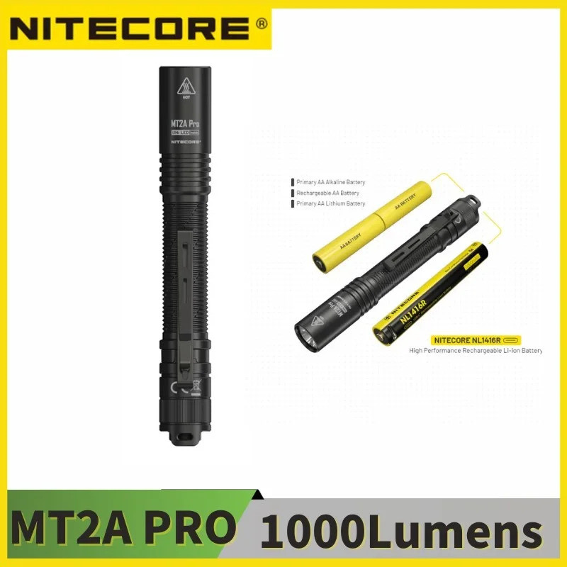 NITECORE MT2A Pro 1000Lumens USB-C Rechargeable AA Flashlight UHi 20 LED Include Battery ...