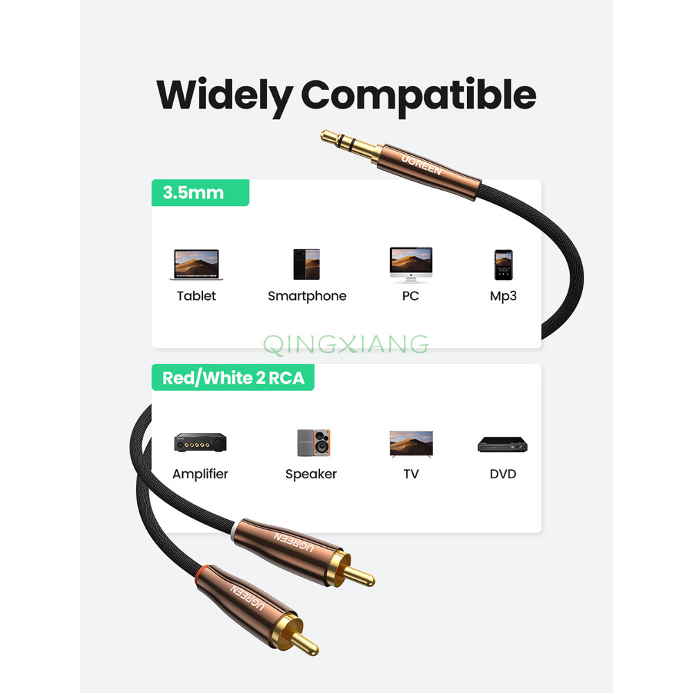 UGREEN RCA Cable 2RCA to 3.5mm Hi-Fi Nylon-Braided RCA to AUX Audio ...