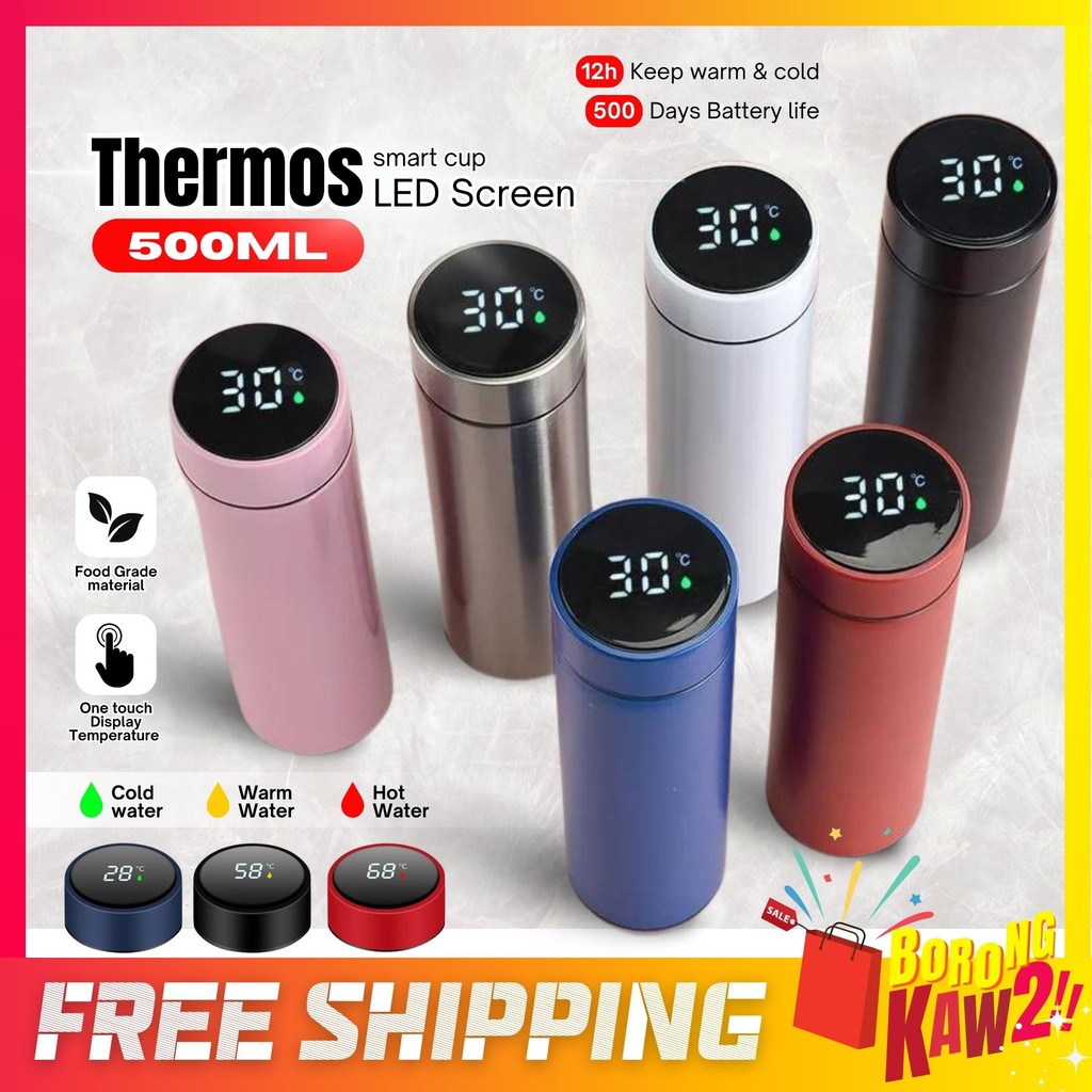 500ML Thermos Flask with LED Display Screen Temperature Sensor 304 ...