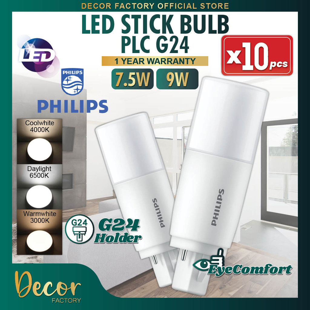PHILIPS [SET 10pcs] PHILIPS PLC Stick Bulb G24 7.5W 9W PLC LED Bulb ...