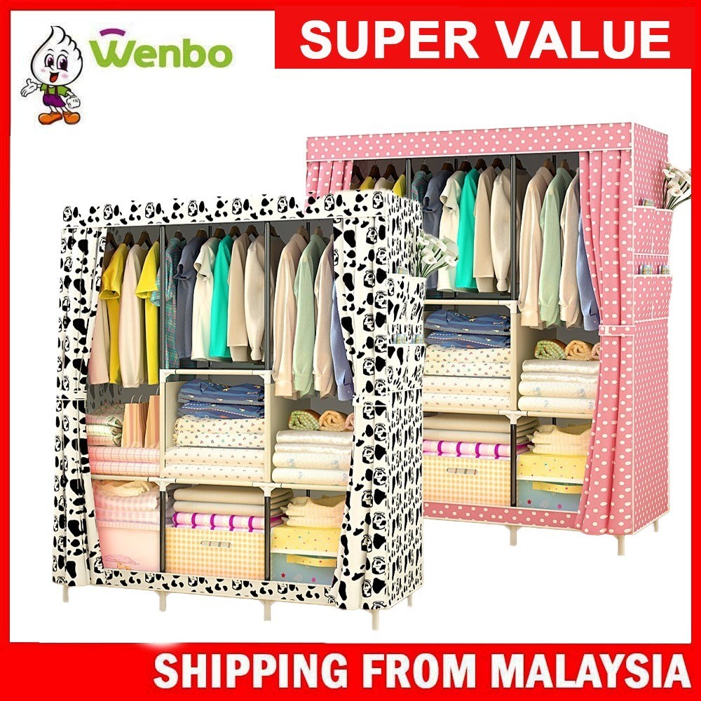 Wenbo [GY-05] Simple Wardrobe Fabric Wardrobe Assembly Steel Pipe ...