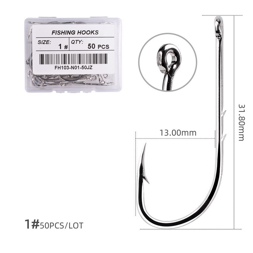 50pcs Set Fishing Long Handled Hook with Double Back Thorns, High ...