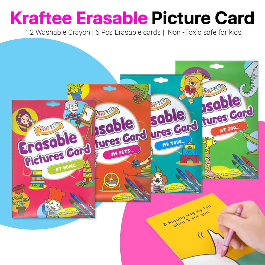 Kraftee Erasable Colour Picture Card Washable Non Toxic Crayon Kids Art ...