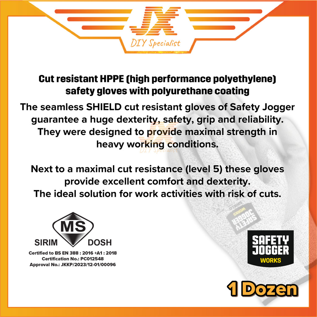 Safety Jogger Shield 4543 Anti-cut gloves 1 Dozen | Shopee Malaysia