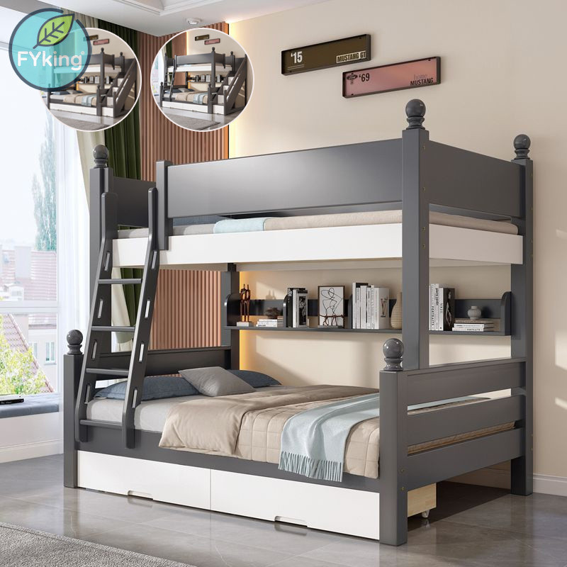 FYking Bed Frame Bunk Bed Double Loft Height Solid Wood Children's Bed ...