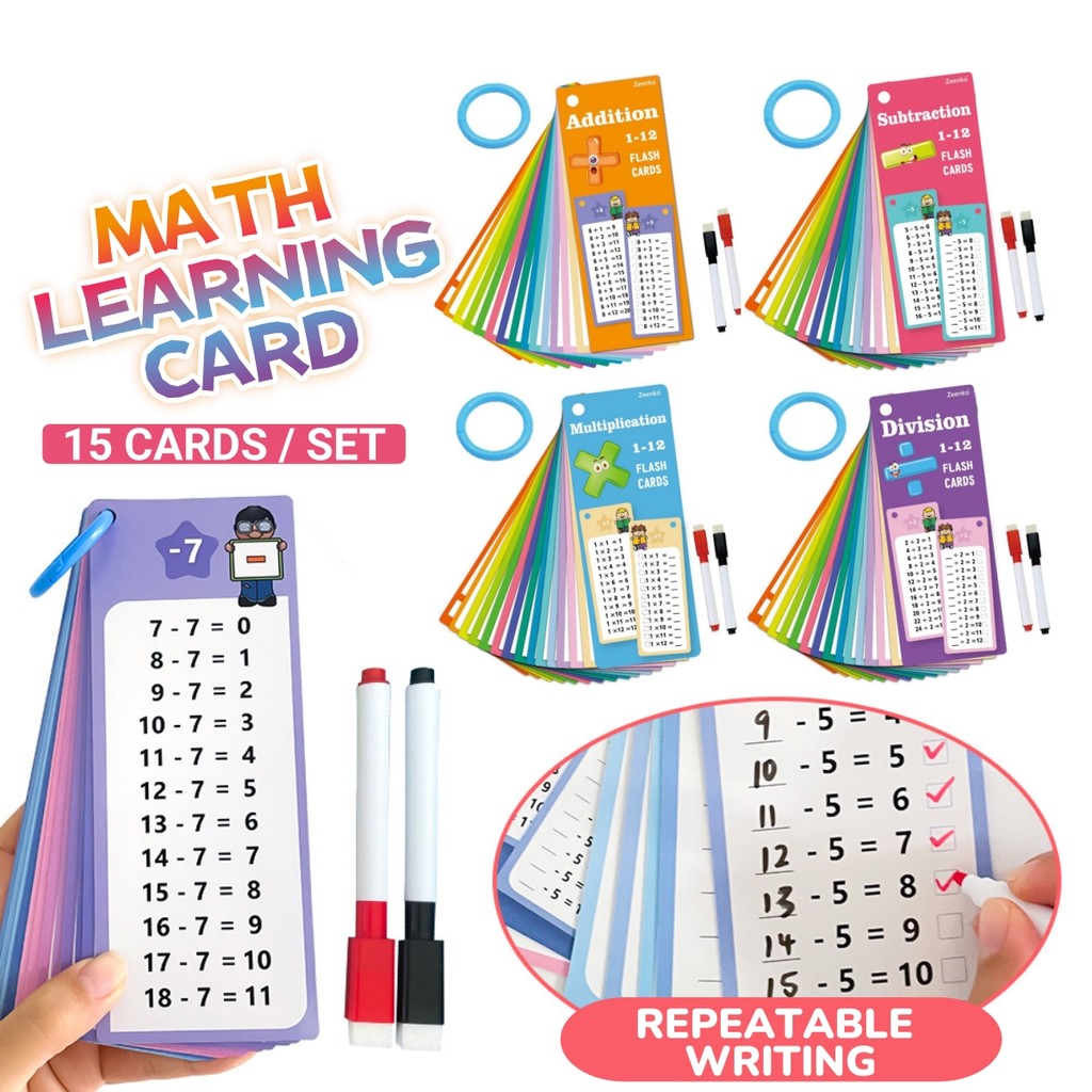 (15 CARDS) Mathematics Flash Card Reusable Double Sided Learning Card ...