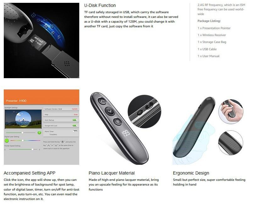 Wireless Presenter Highlighting Magnify Laser Pen Spotlight Timer LED Digital Pointer Air Mouse ...