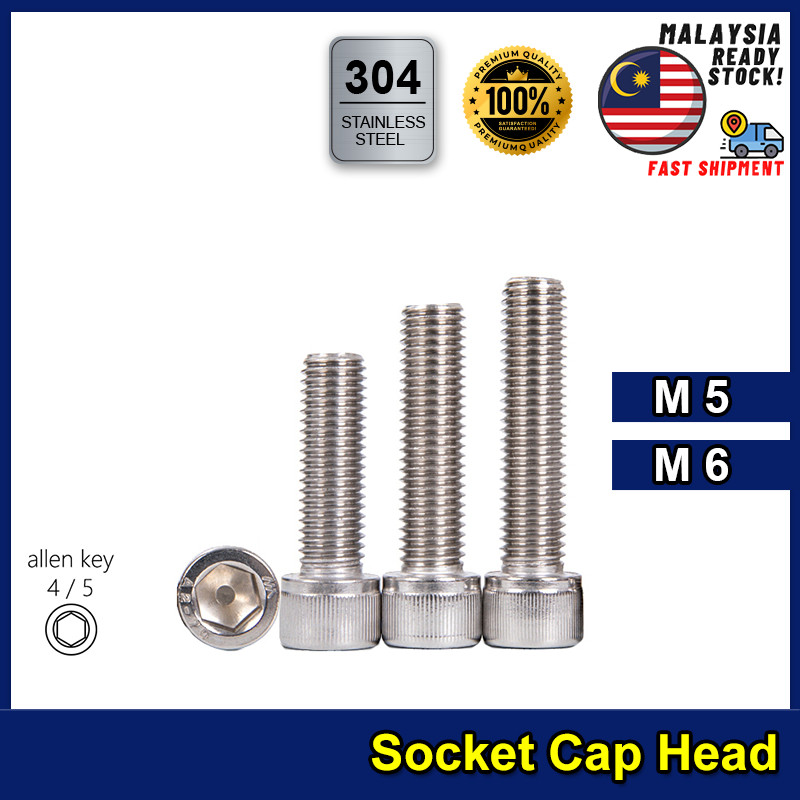 Hex Socket Cap Head Screws | M5 M6 | 304 Stainless Steel SHINY SURFACE Allen Bolt DIN912 Skru ...
