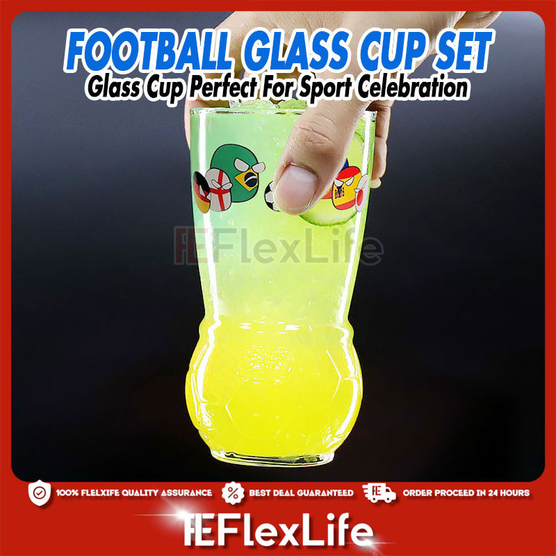 Glass Cup 6 Set Football Glassware Country Ball All Drinks Sports Theme ...