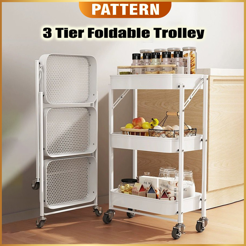 PATTERN 3 Tier Foldable Trolley Multifunction Storage Rack | 100% Full ...