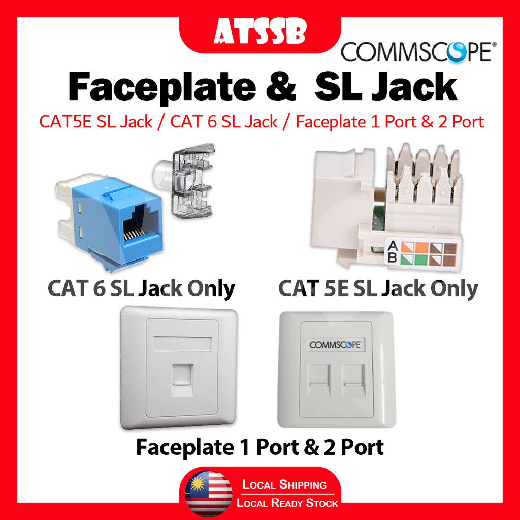 ATSSB Commscope CAT5E 1 Port Faceplate & CAT5E RJ45 SL JACK WALL SOCKET ...