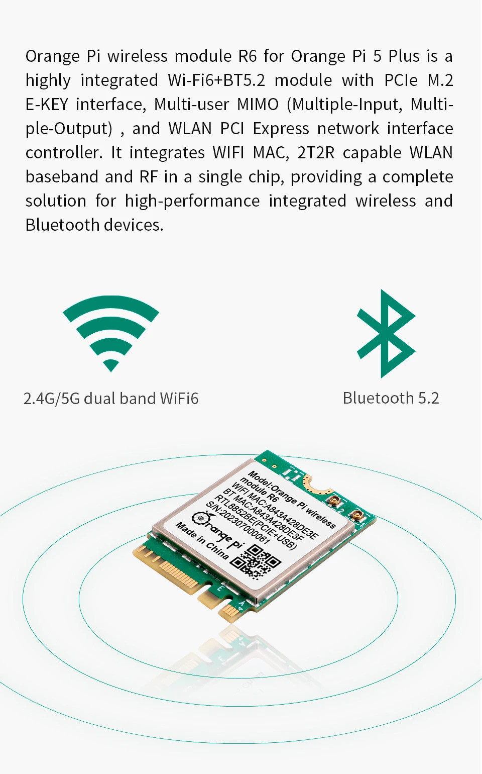 Orange Pi Wireless Module R6 for Orange Pi 5 Plus Board 2.4G/5G Dual ...