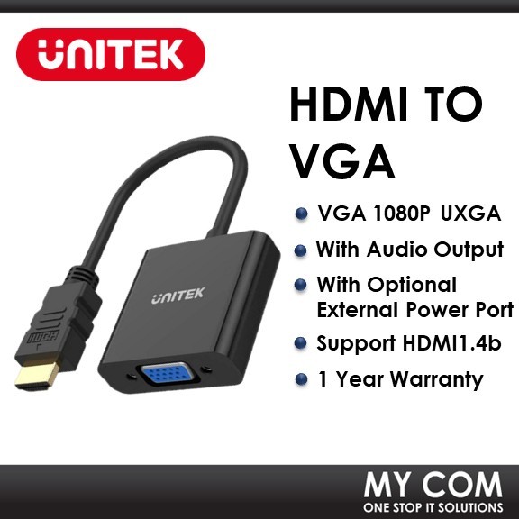 Unitek Y-6333 HDMI To VGA Adapter With 3.5mm For Stereo Audio, Audio ...