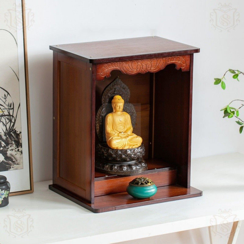Bamboo Desktop Small Cabinet Buddha Of Wealth Mini Placement Rack God ...